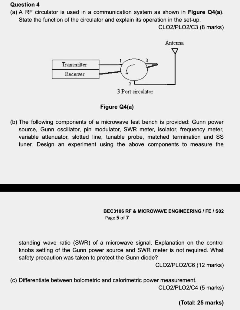 Solved Question 4 (a) A RF circulator is used in a | Chegg.com