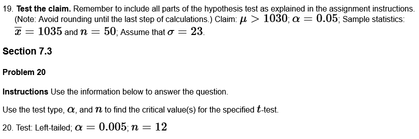 Solved 19. Test the claim. Remember to include all parts of | Chegg.com