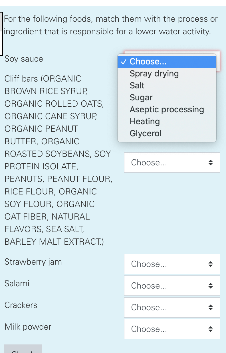 Solved For the following foods, match them with the process | Chegg.com