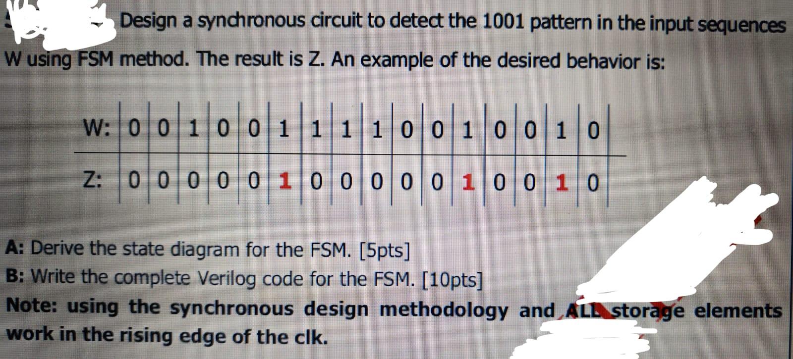 Solved Design a synchronous circuit to detect the 1001 | Chegg.com