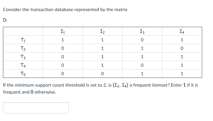 Solved Let D be a database of transactions. D will be | Chegg.com