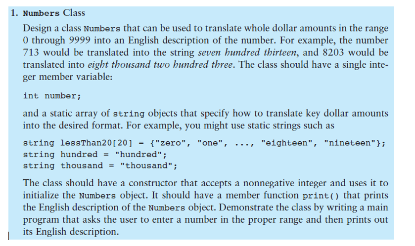 Solved 1. Numbers Class Design a class Numbers that can be | Chegg.com