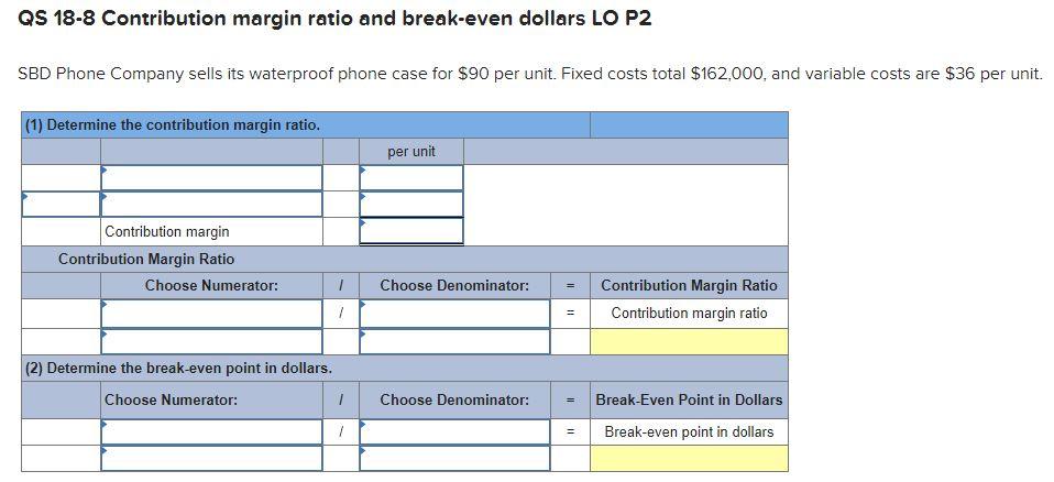 Solved QS 18-6 Contribution margin per unit and break-even | Chegg.com