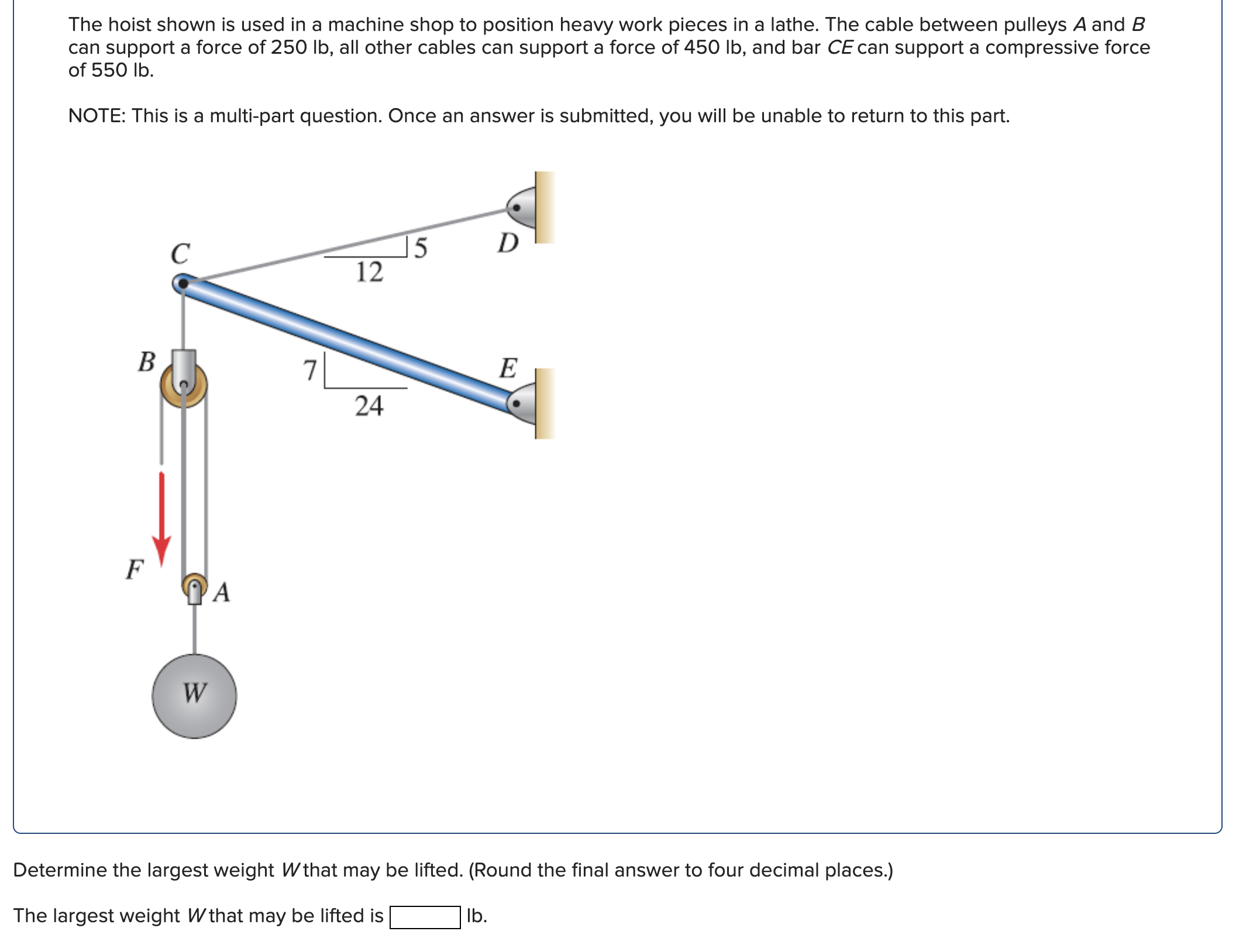 Solved The hoist shown is used in a machine shop to position | Chegg.com