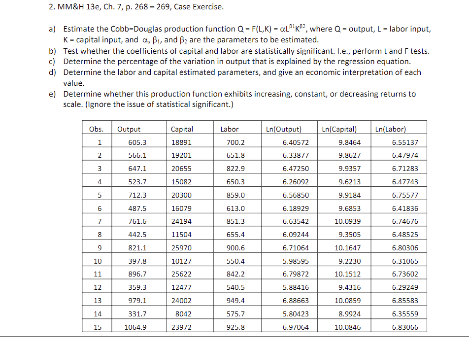 Solved 2. MM&H 13e, Ch. 7, p. 268, 269, Case Exercise. = a) | Chegg.com