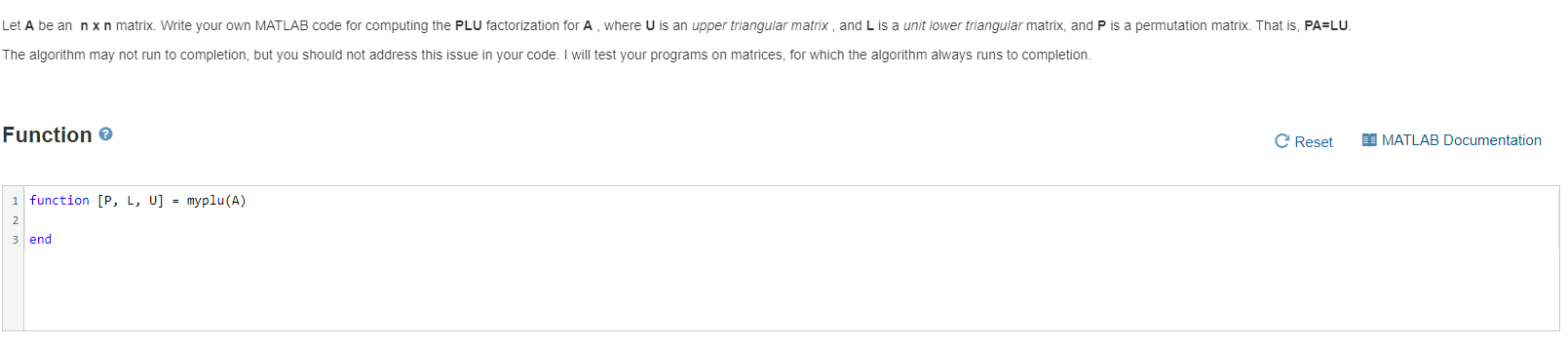Solved Let A be an nxn matrix. Write your own MATLAB code | Chegg.com
