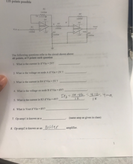 Solved R2 1kOhm IxM R6 5V 1 kOhm R1 bpamp A R3 B Vino 1 kOhm | Chegg.com