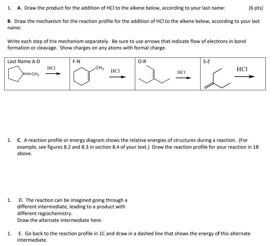 Solved 1. A. Draw the product for the addition of HCl to the | Chegg.com