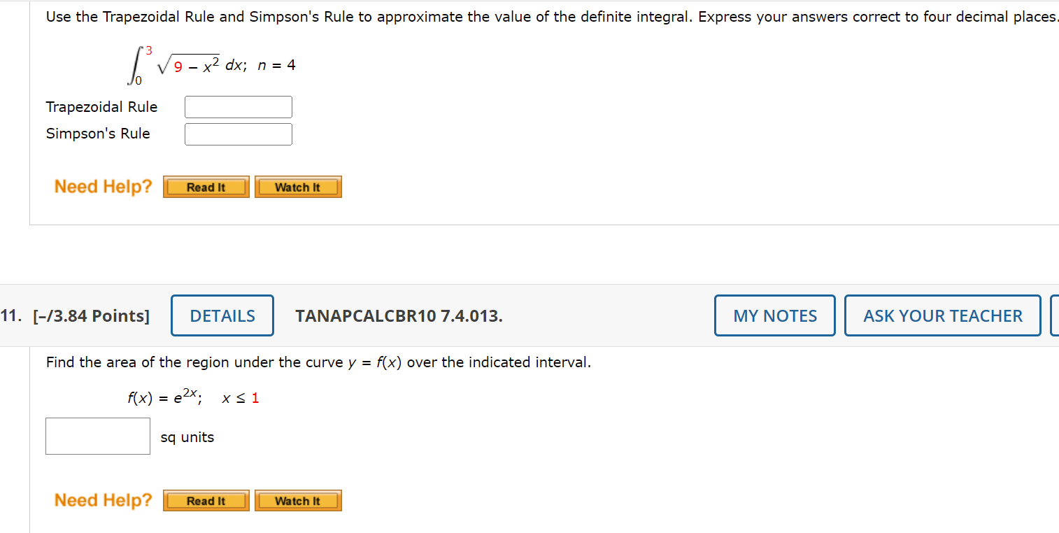 Solved Use the Trapezoidal Rule and Simpson's Rule to | Chegg.com