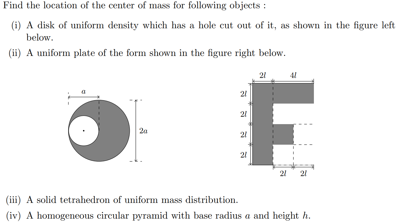 Solved Find the location of the center of mass for following | Chegg.com