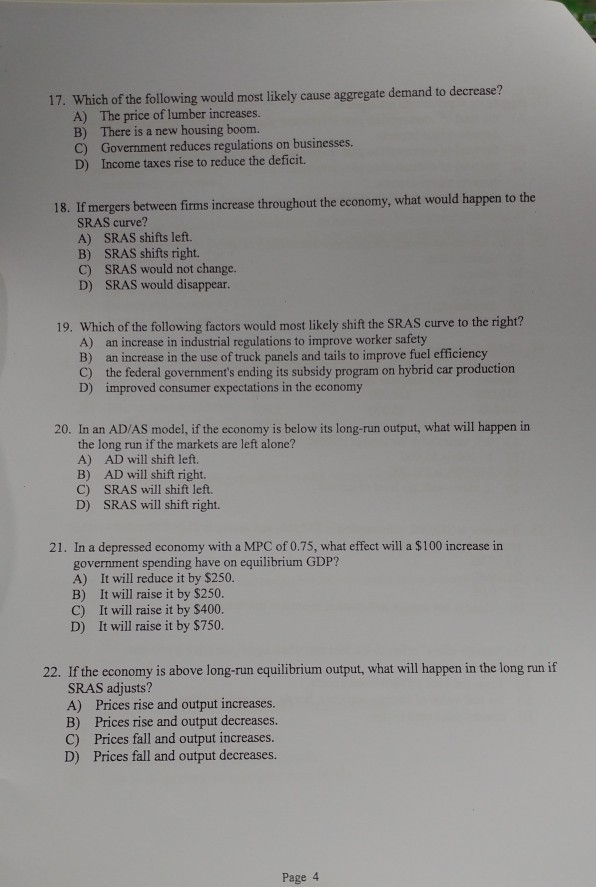 Solved 17. Which of the following would most likely cause | Chegg.com