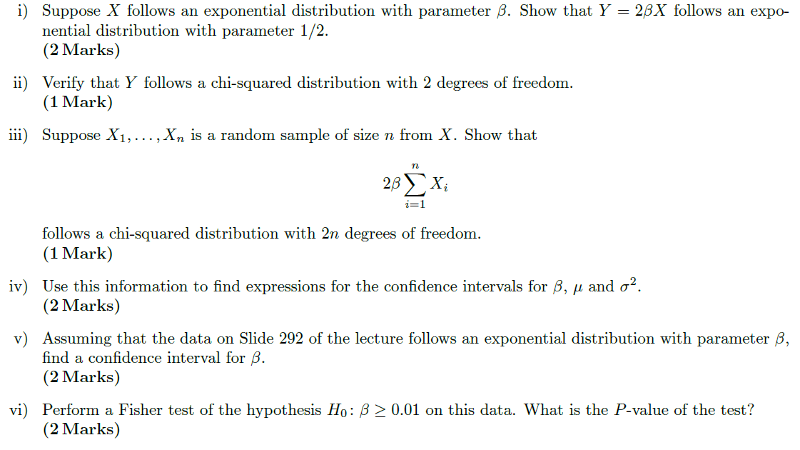 Solved i) Suppose X follows an exponential distribution with | Chegg.com