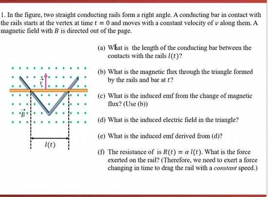 Solved 1. In the figure, two straight conducting rails form | Chegg.com