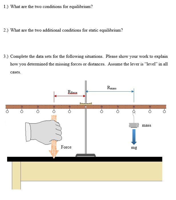 Solved 1.) What are the two conditions for equilibrium? 2.) | Chegg.com
