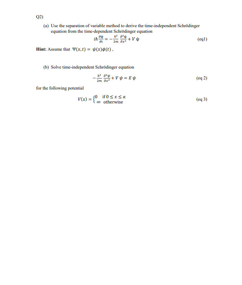 Solved Q2) (a) Use the separation of variable method to | Chegg.com