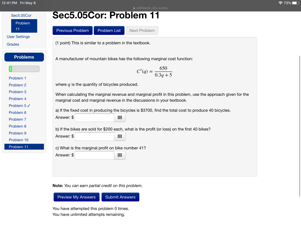 Solved 12:41 PM Fri May 8 73% webwork uits.iu.edu Sec5.05Cor | Chegg.com