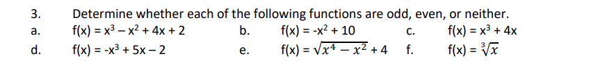 Solved 3. Determine whether each of the following functions | Chegg.com