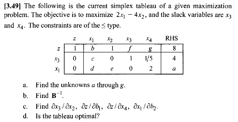 Solved [3 49] The Following Is The Current Simplex Tableau