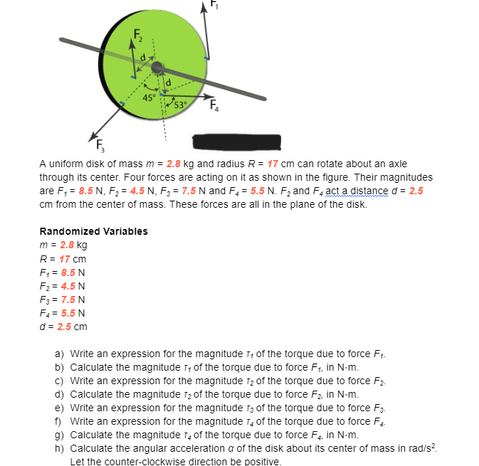 Solved A uniform disk of mass m=2.8 kg and radius R=17 cm | Chegg.com