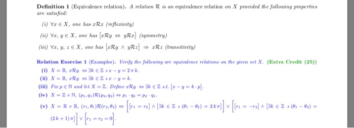 Solved Definition 1 (Equivalence relation). A relation R is | Chegg.com