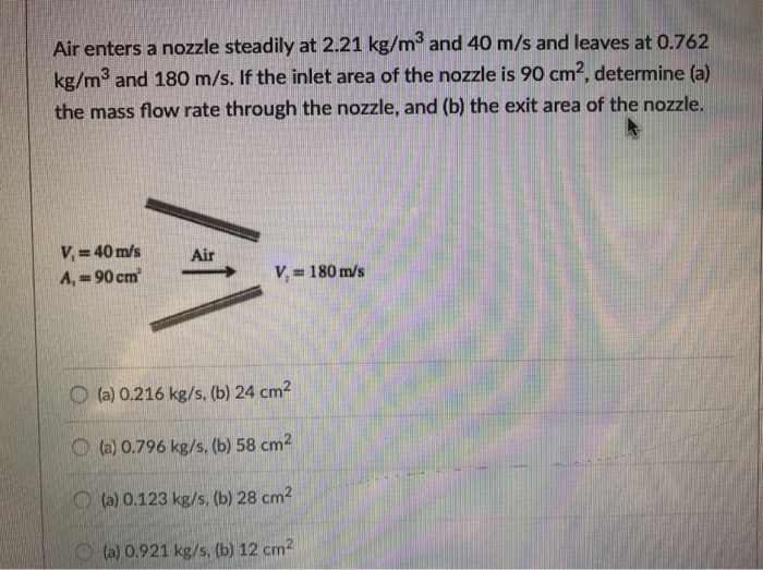 Solved Air Enters A Nozzle Steadily At 2 21 Kg m3 And 40 M s Chegg