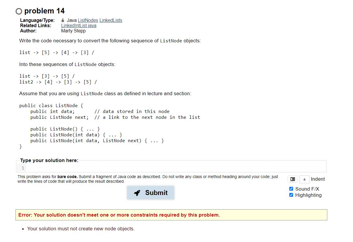 Solved O problem 14 Language/Type: Java ListNodes | Chegg.com