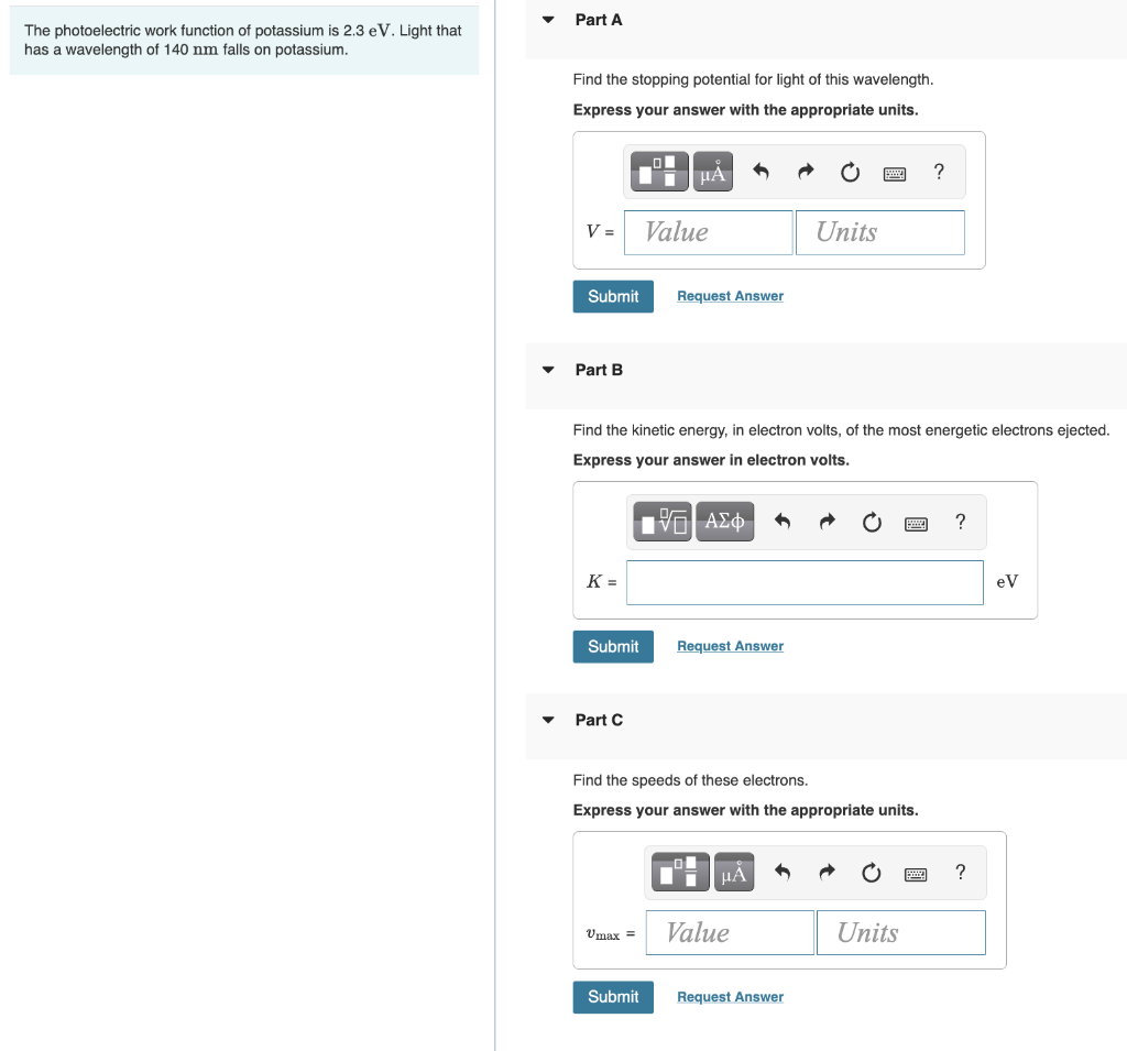 Solved Part A The photoelectric work function of potassium | Chegg.com