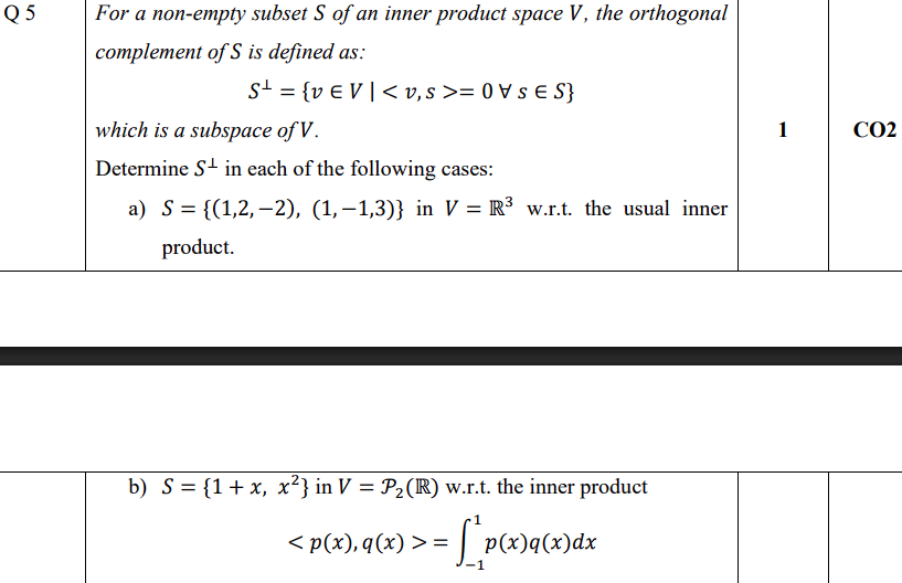 Solved For a non-empty subset S of an ﻿inner product space | Chegg.com