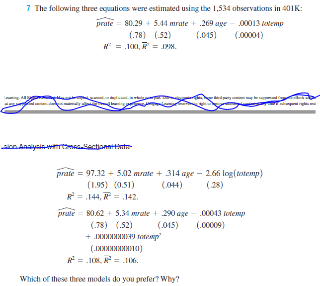 Solved 7 The following three equations were estimated using | Chegg.com