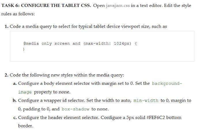 Solved Java Jam HTML Assignment Task 1: Create Lab6 | Chegg.com