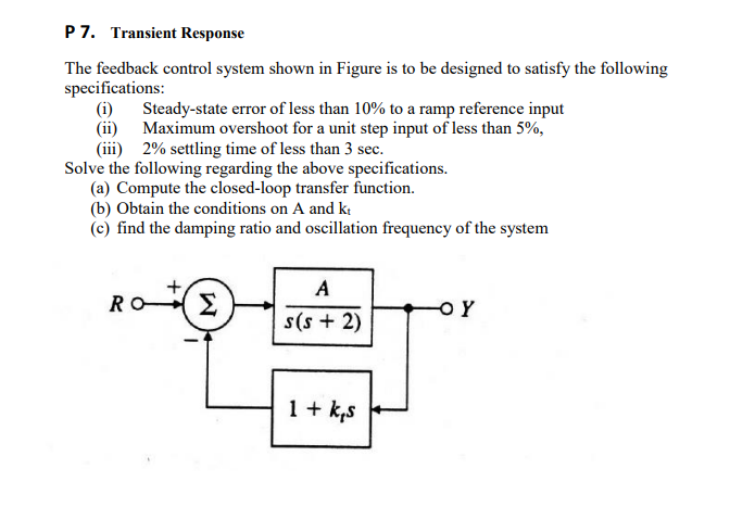 Solved P 7. Transient Response The feedback control system | Chegg.com