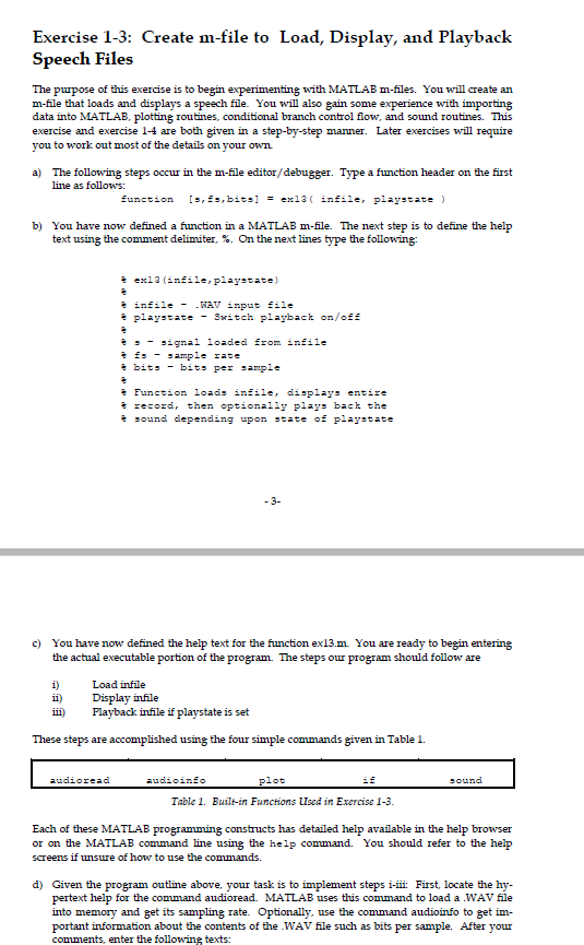 Exercise 1-3: Create m-file to Load, Display, and | Chegg.com