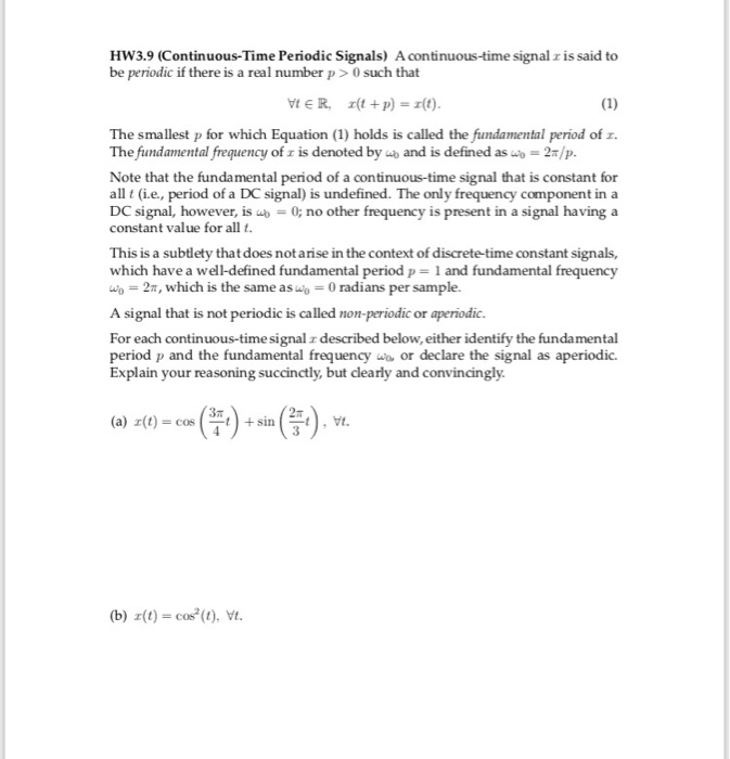 Solved HW3.9 (Continuous-Time Periodic Signals) A | Chegg.com