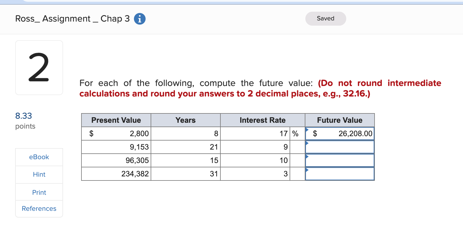 Solved Ross_ Assignment_Chap 3 i 2 8.33 points eBook Hint | Chegg.com