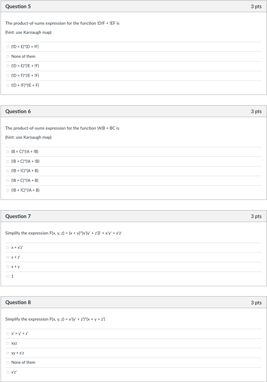 Solved The product-of-sums expression for the function !D!F | Chegg.com