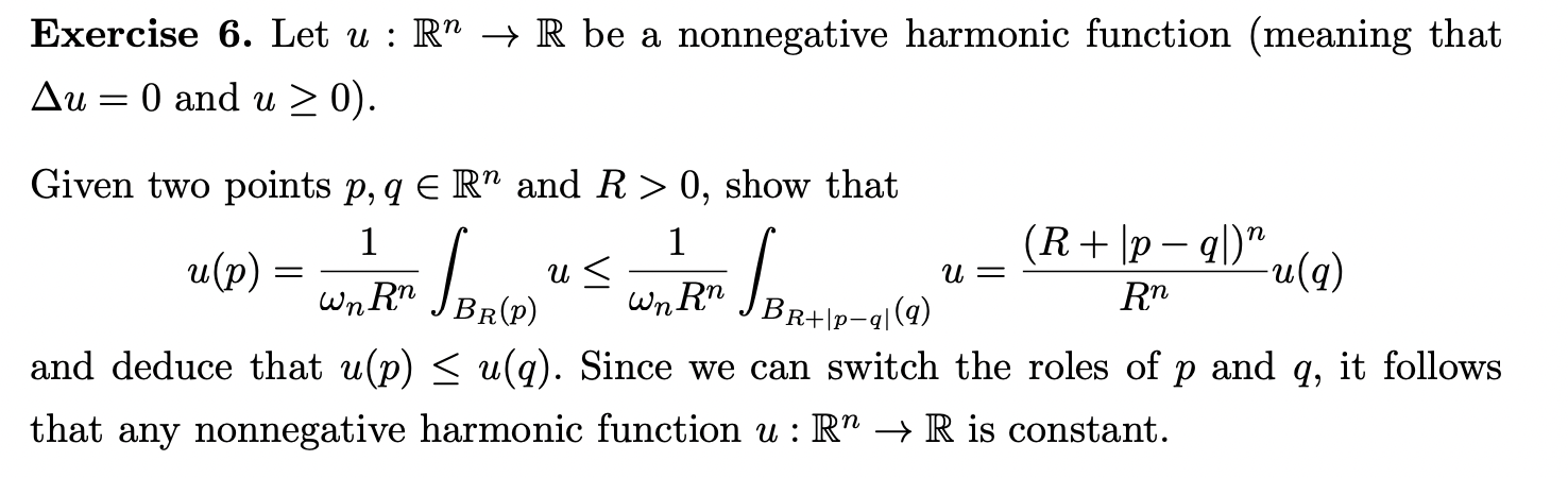 Solved Exercise 6. Let u : RM + R be a nonnegative harmonic | Chegg.com