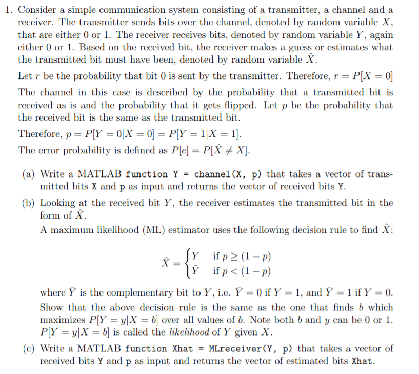 1. Consider a simple communication system consisting | Chegg.com