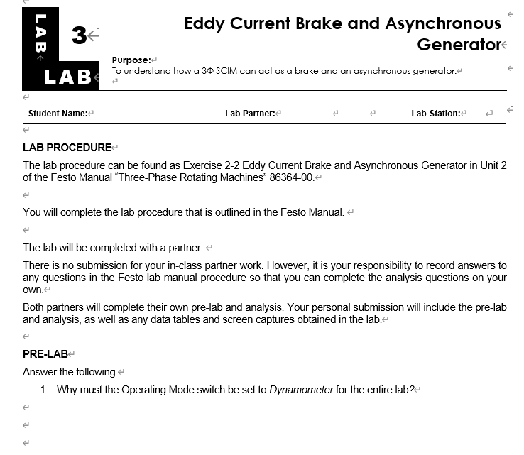 Solved Eddy Current Brake and Asynchronous Generator | Chegg.com