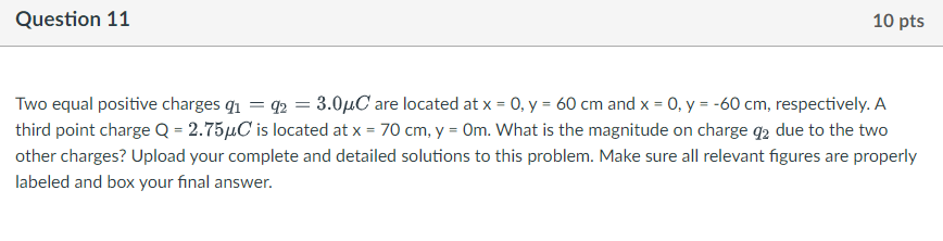 Solved Two equal positive charges q1=q2=3.0μC are located at | Chegg.com