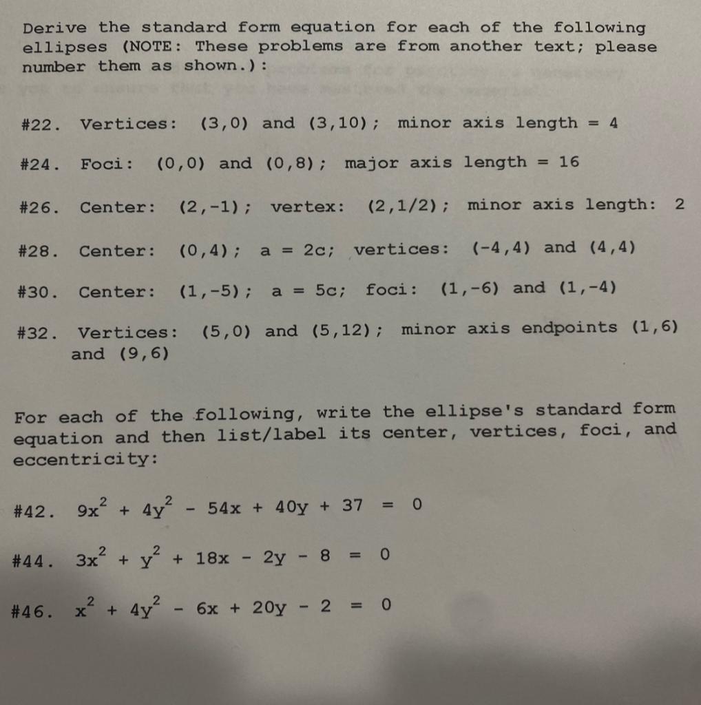 Solved Derive the standard form equation for each of the | Chegg.com