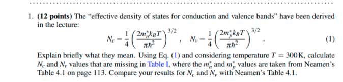 Solved (12 points) The "effective density of states for | Chegg.com