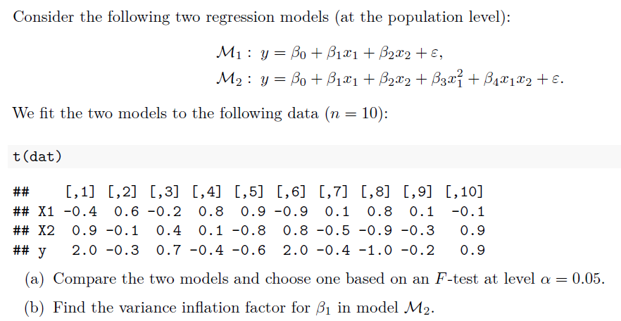 Consider the following two regression models (at the | Chegg.com