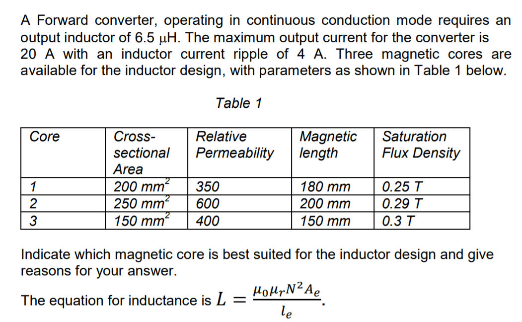 Solved A Forward converter, operating in continuous | Chegg.com