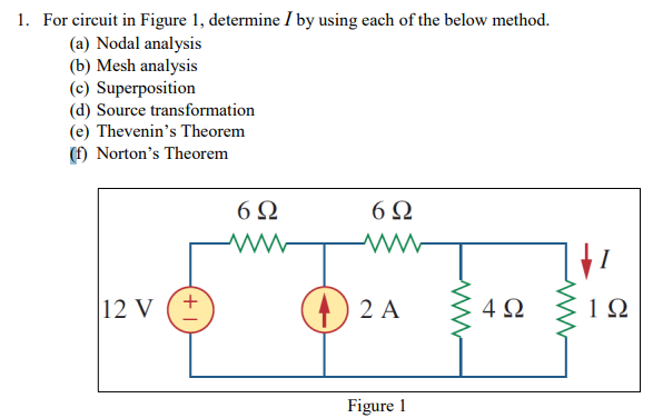 Solved 1. For circuit in Figure 1, determine I by using each | Chegg.com
