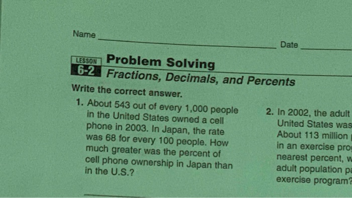 Solved Name Date LESSON Problem Solving 6-2 0z Fractions, | Chegg.com