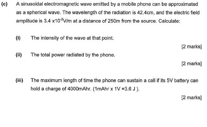 Solved A sinusoidal electromagnetic wave emitted by a mobile | Chegg.com