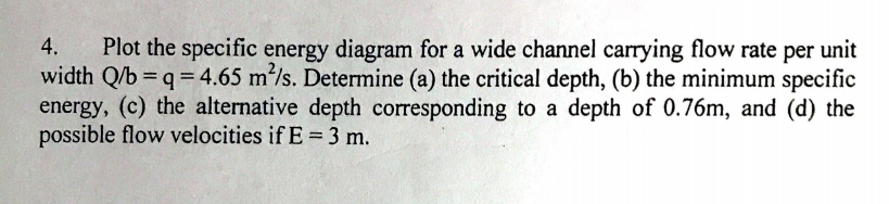 Solved 4. Plot the specific energy diagram for a wide | Chegg.com