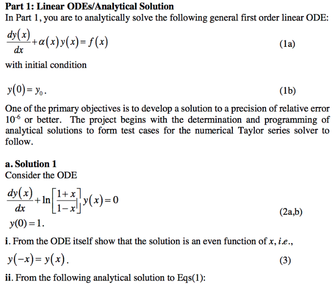 Solved Part 1: Linear ODEs/Analytical Solution In Part 1, | Chegg.com