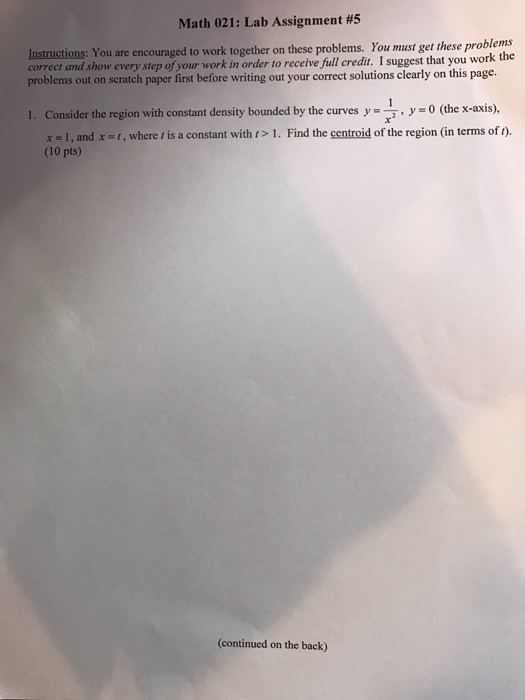 Solved Math 021: Lab Assignment #5 Instructions: You are | Chegg.com