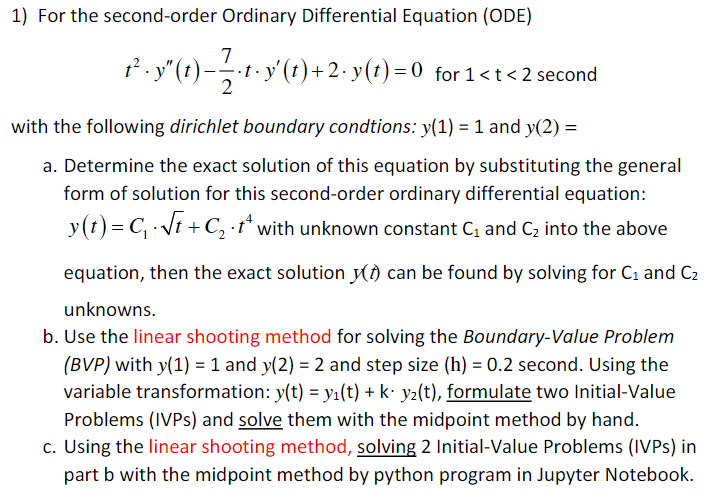 Solved 1) For the second-order Ordinary Differential | Chegg.com